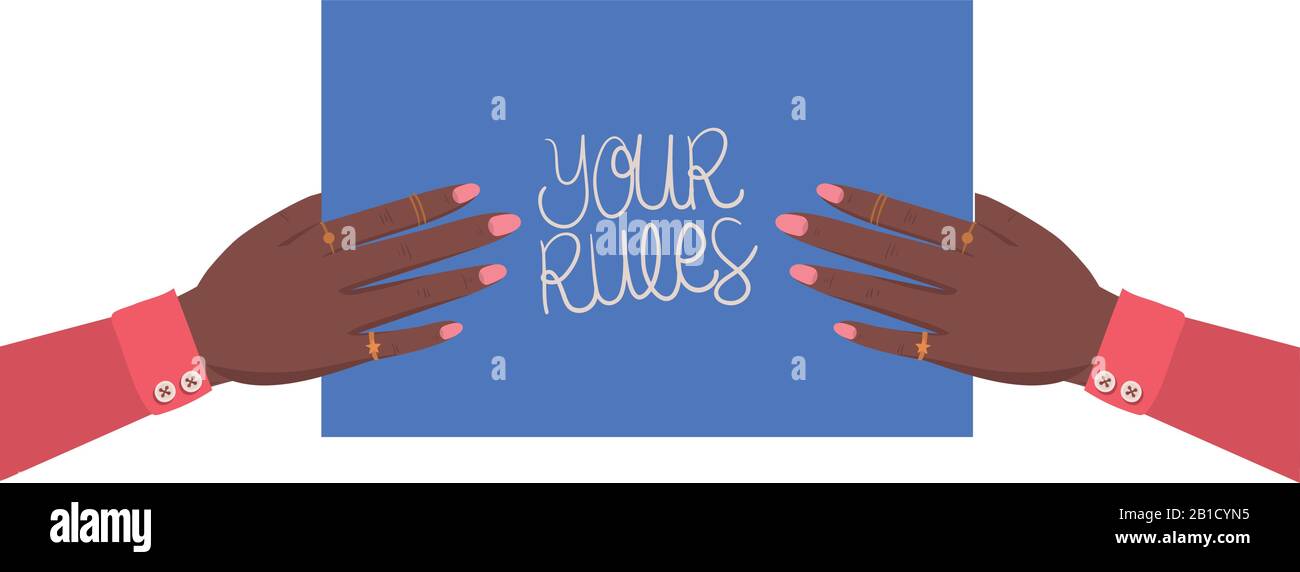 Hands with your rules banner of women empowerment vector design Stock ...