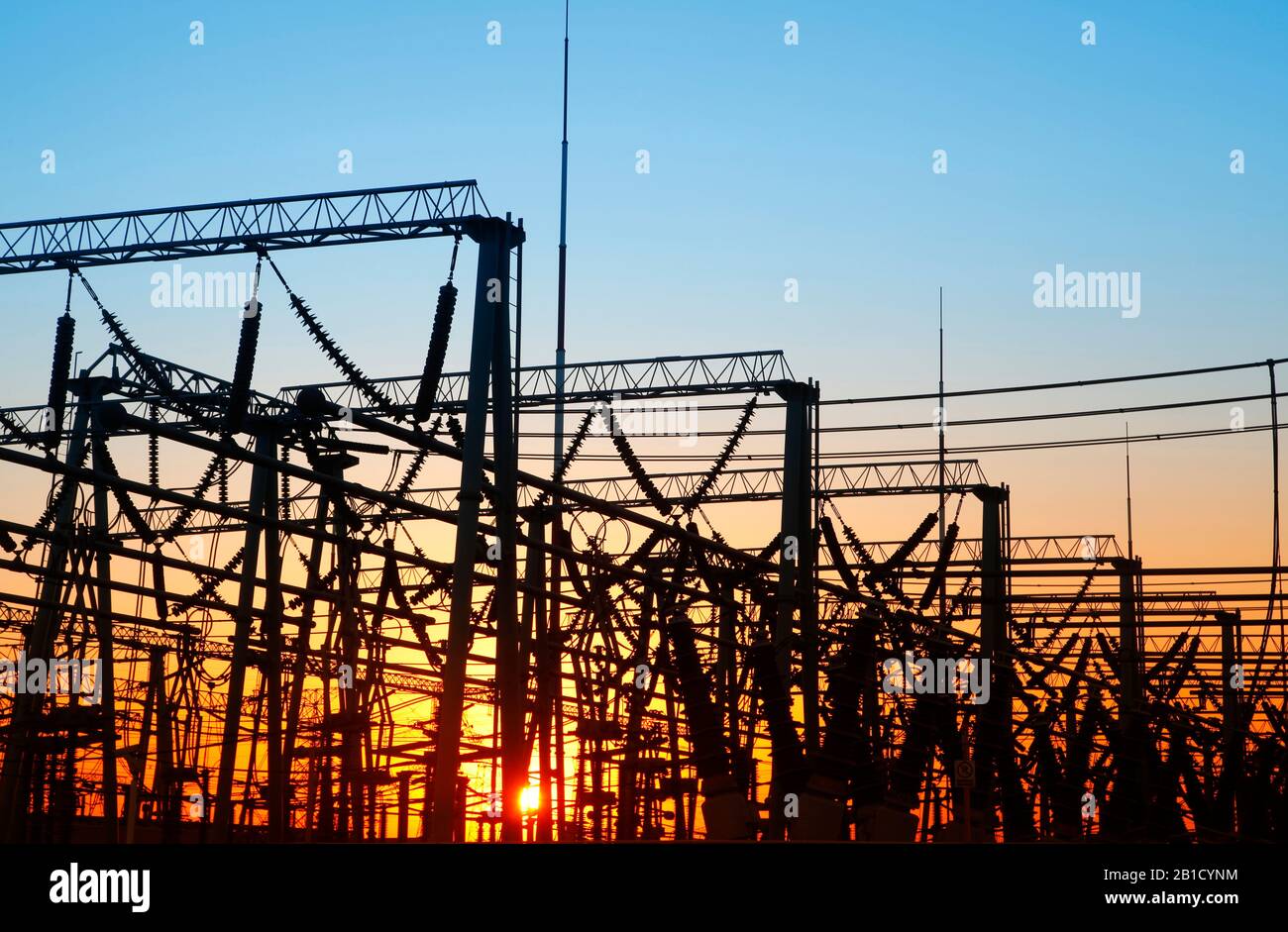 In the evening, the outline of substation, it is very beautiful Stock ...