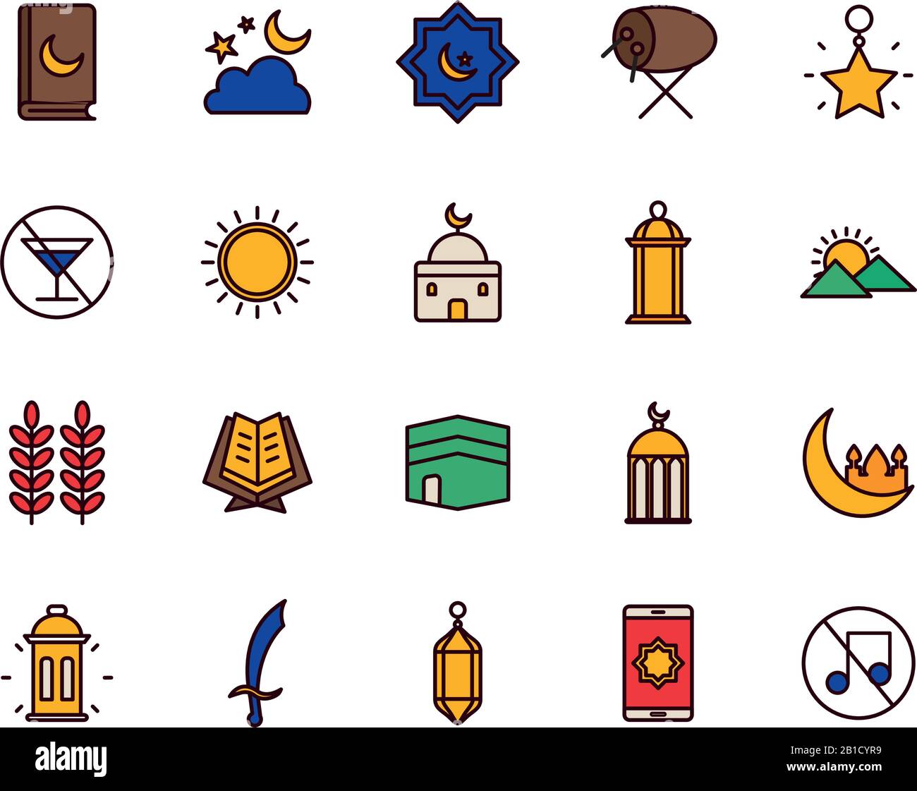 Ramadan line and fill style icon set vector design Stock Vector Image ...