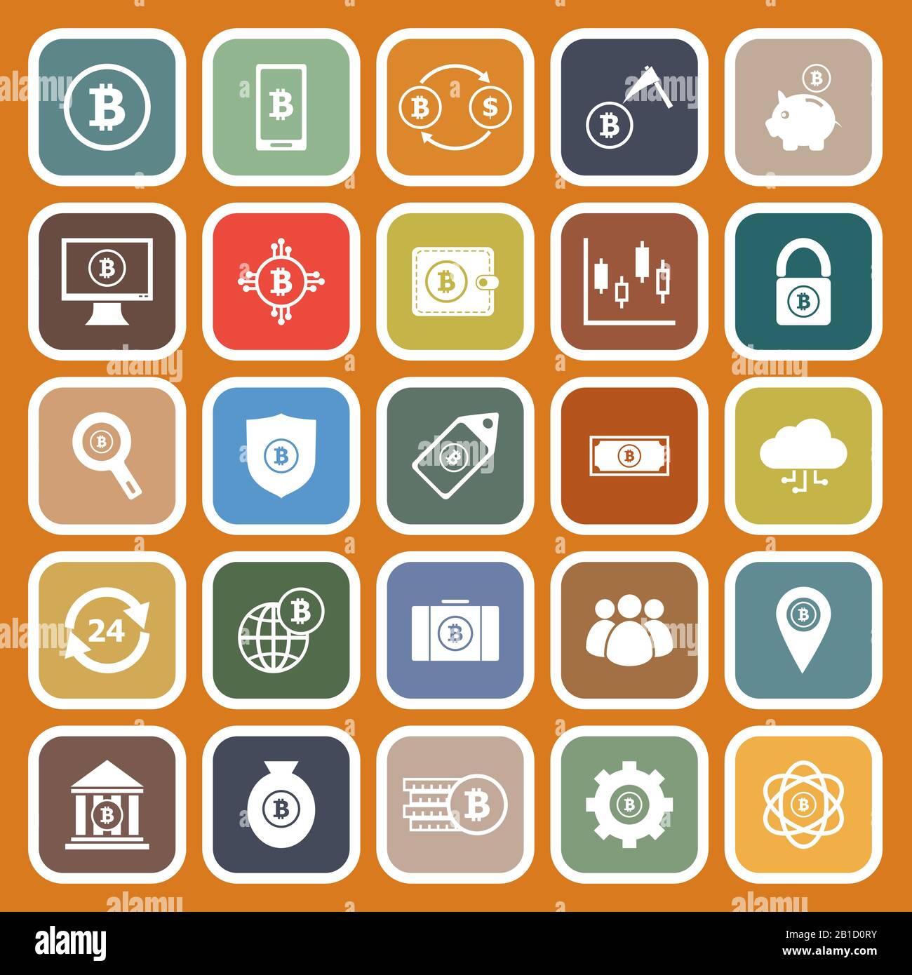Bitcoin flat icons on orange background, stock vector Stock Vector ...