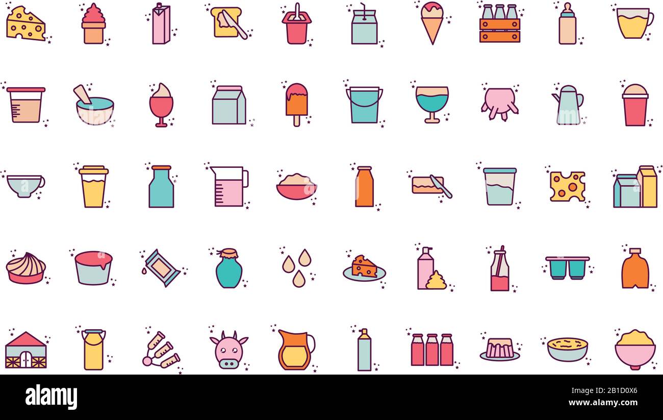 Isolated dairy line and fill style icon set vector design Stock Vector ...