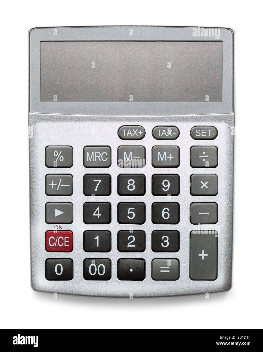 Silver calculator with blank screen isolated on white Stock Photo - Alamy