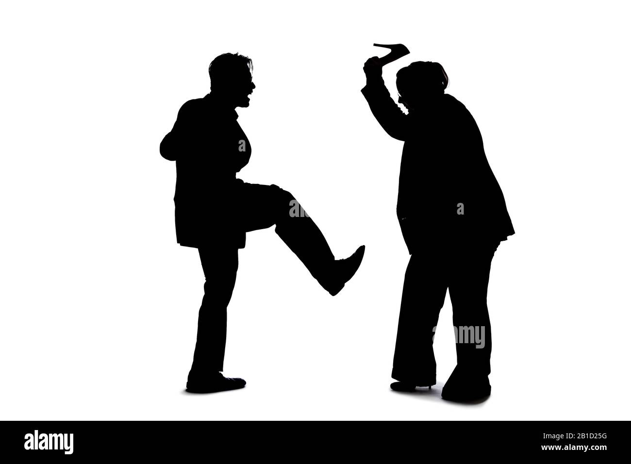 Silhouette of anonymous people on a white background fighting and being ...