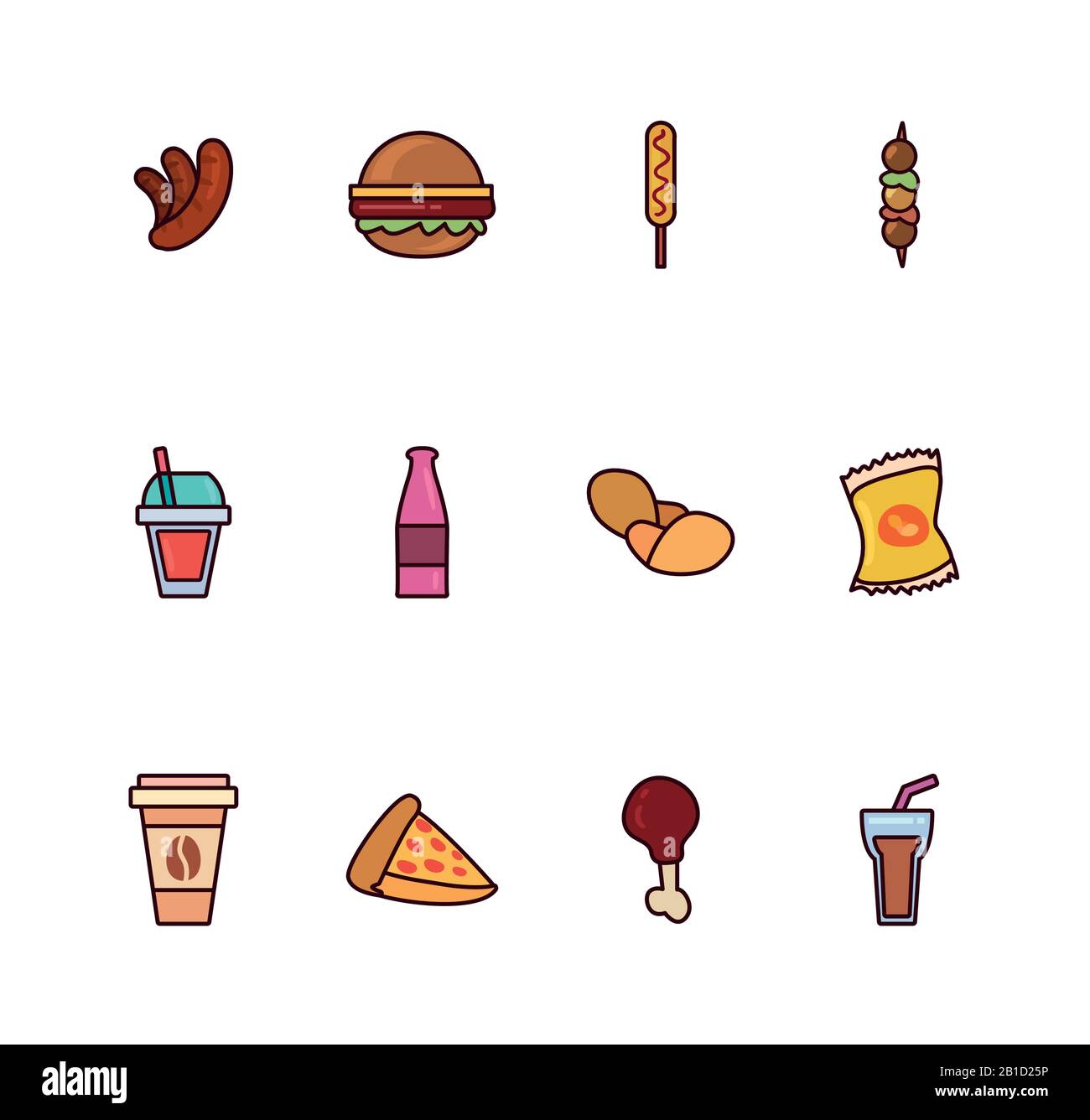 line and fill style icon set design, fast food eat restaurant menu ...