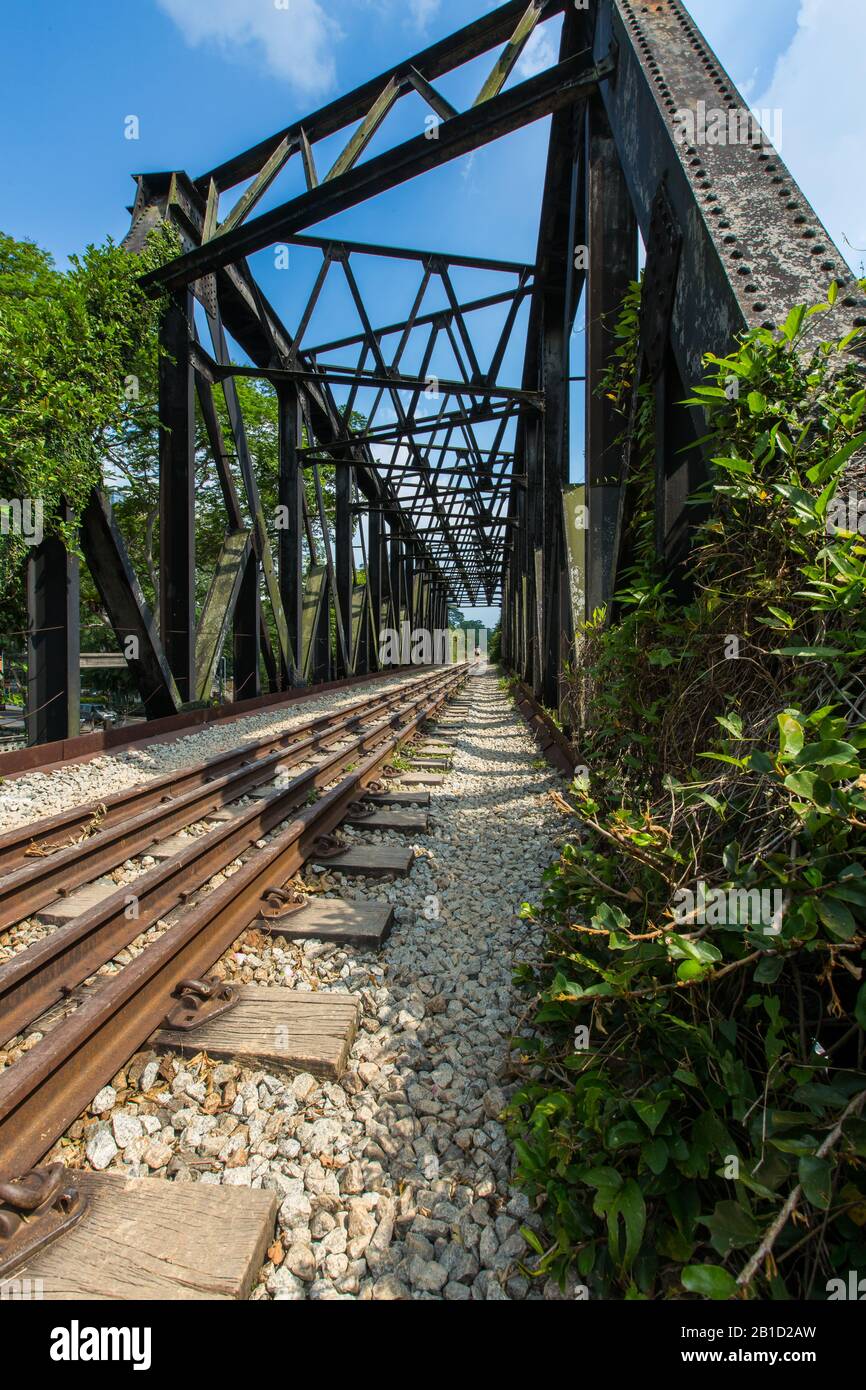Old train railway track and tall steel structure, Singapore, Southeast ...