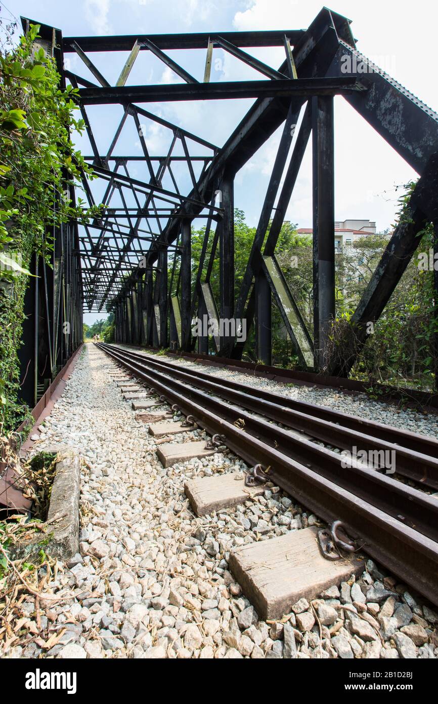 Old train railway track and tall steel structure, Singapore, Southeast ...