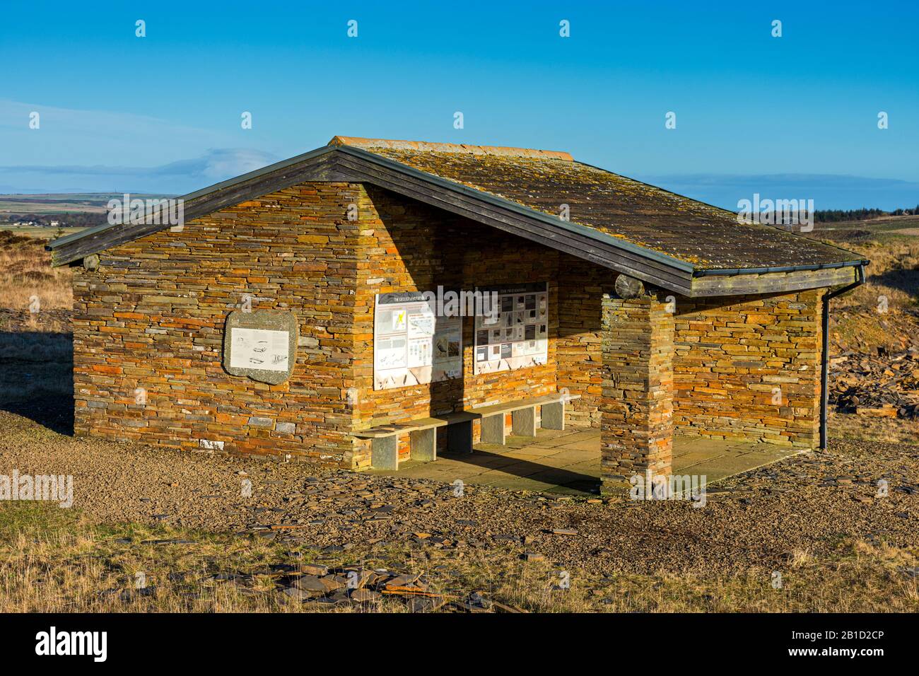 The shelter and information point at Achanarras Quarry Nature Reserve ...