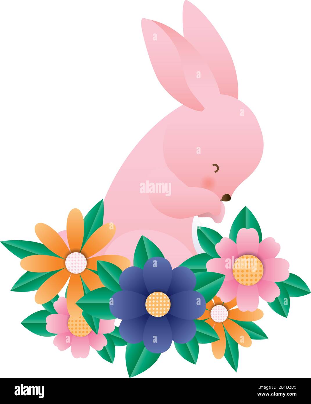 Cute rabbit cartoon with flowers and leaves vector design Stock Vector ...