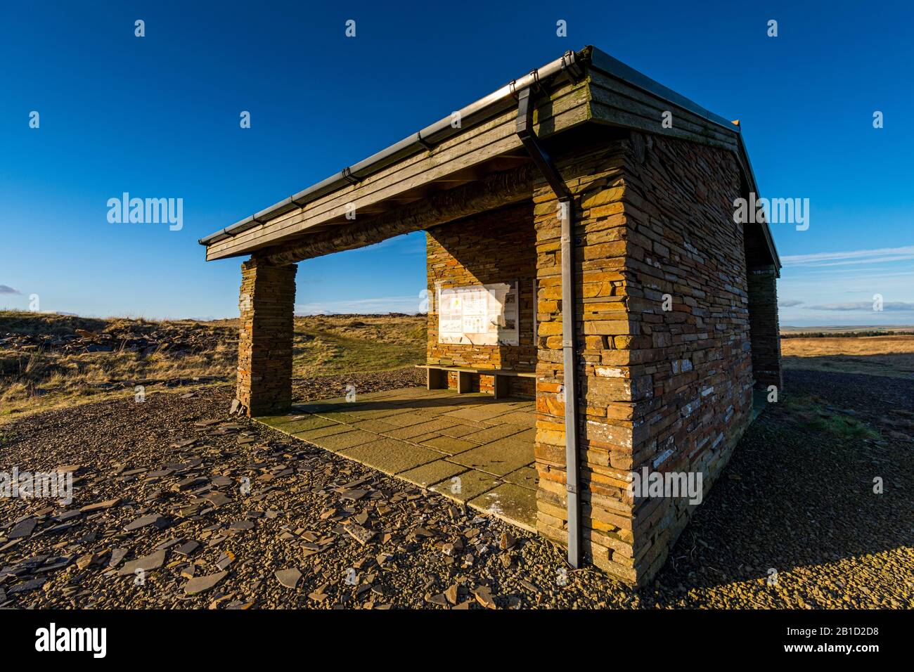 The shelter and information point at Achanarras Quarry Nature Reserve ...
