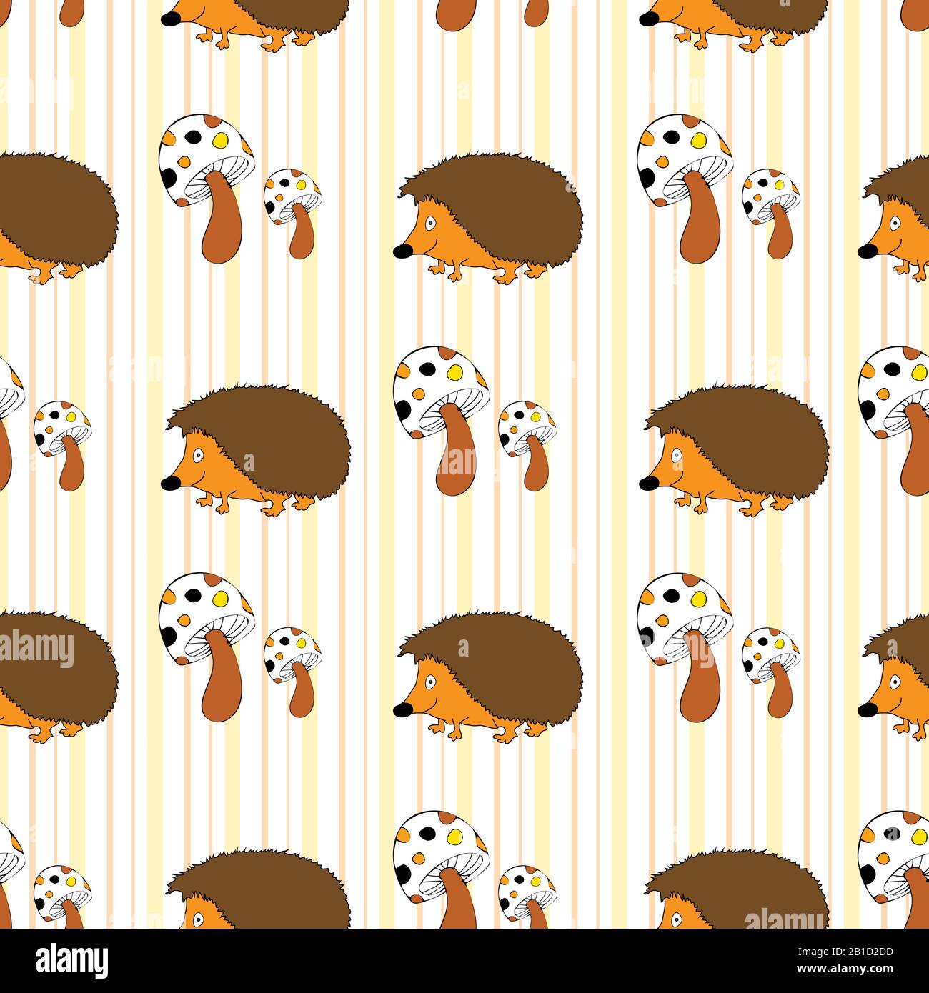 Cute hand drawn forest scenery with hedgehogs and mushrooms on a subtle ...