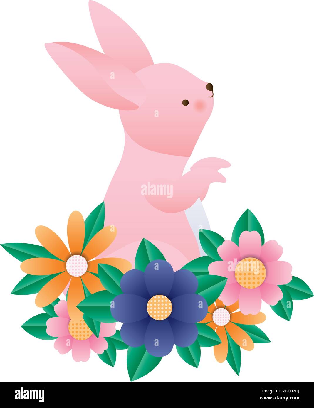 Cute rabbit cartoon with flowers and leaves vector design Stock Vector ...