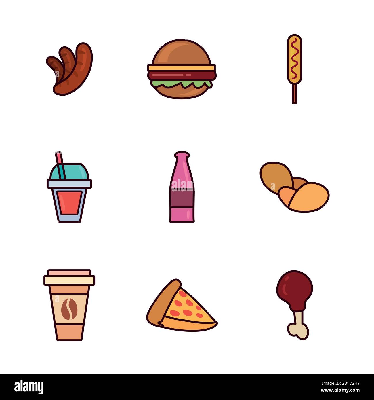 line and fill style icon set design, fast food eat restaurant menu ...
