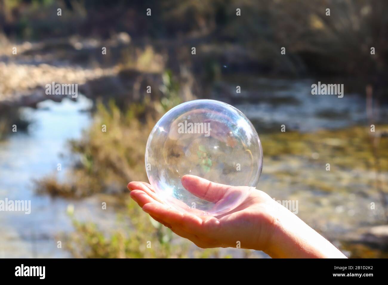 close-up of a river in nature with a bubble with peace environment ...