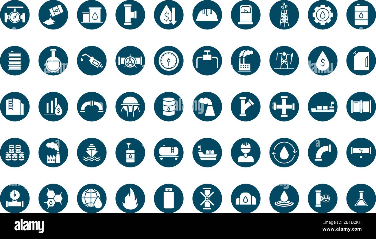 Isolated oil industry block and flat style icon set vector design Stock ...