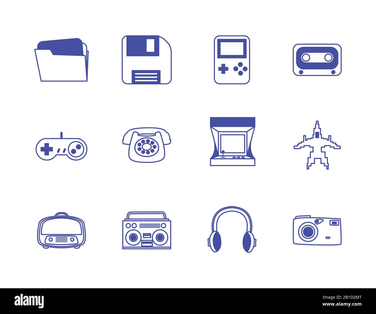 line style icon set design, retro leisure technology entertainment ...