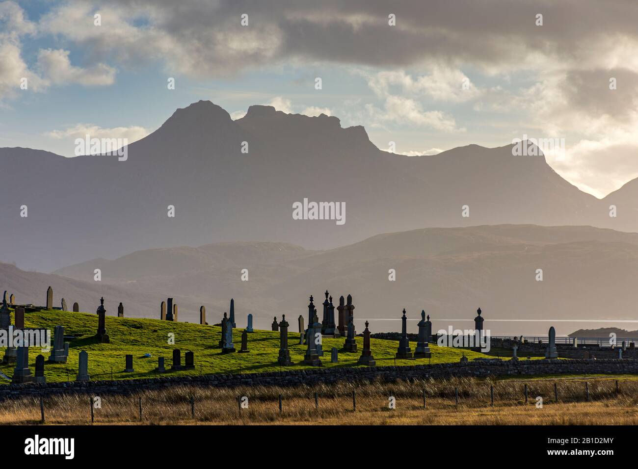 Ben Loyal over Melness Cemetery and the Kyle of Tongue, Sutherland ...