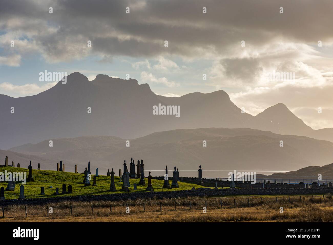 Ben Loyal over Melness Cemetery and the Kyle of Tongue, Sutherland ...