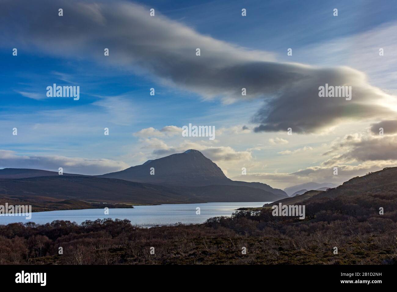Ben Hope and Loch Hope from the Loch Hope Woodlands track, Sutherland ...