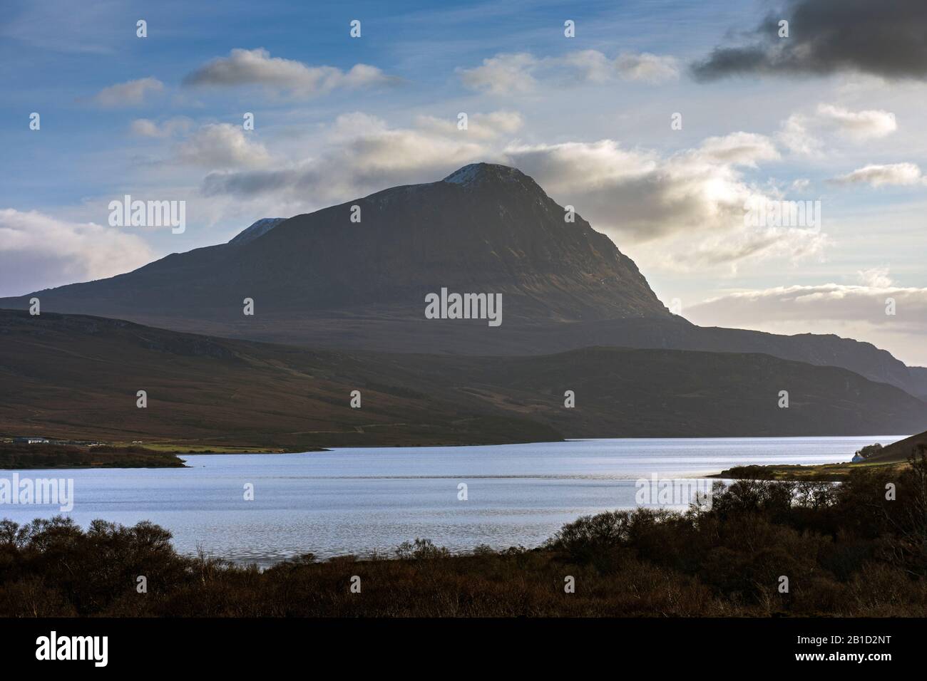 Ben Hope and Loch Hope from the Loch Hope Woodlands track, Sutherland ...