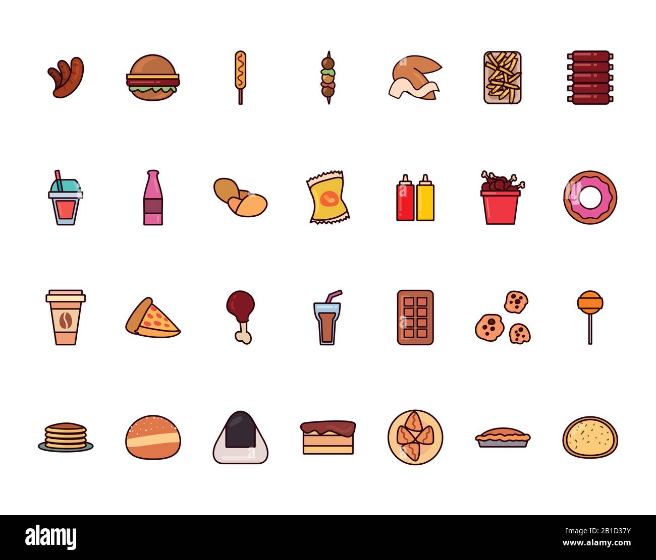 line and fill style icon set design, fast food eat restaurant menu ...
