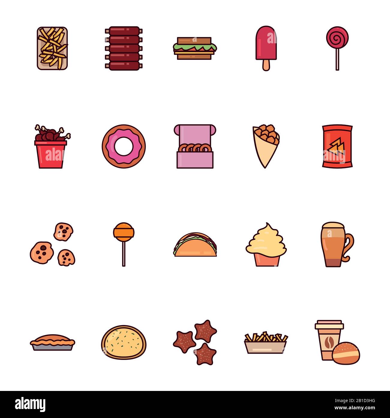 line and fill style icon set design, fast food eat restaurant menu ...