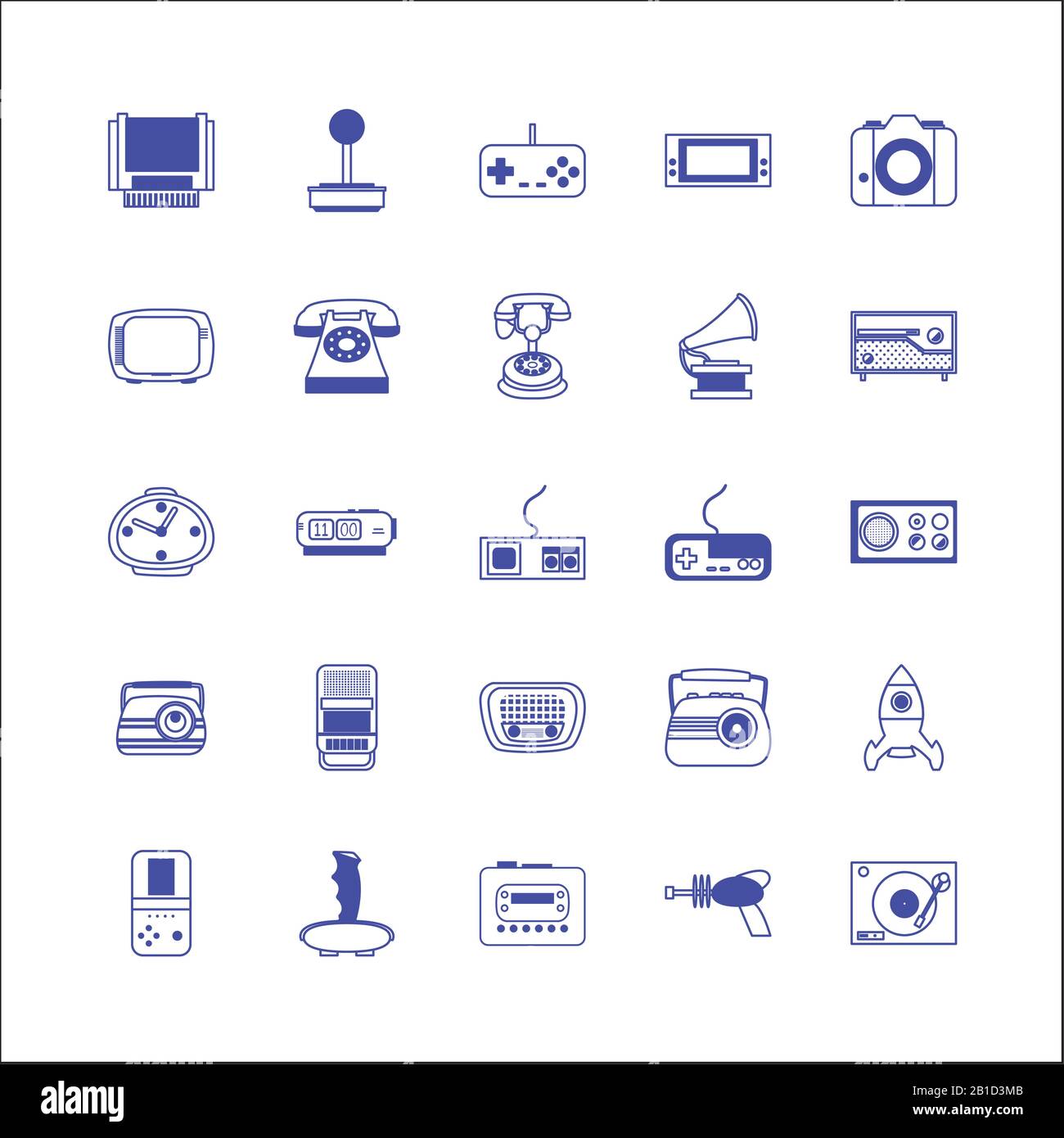 line style icon set design, retro leisure technology entertainment ...