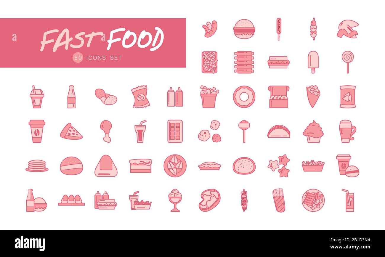 line style icon set design, fast food eat restaurant menu dinner lunch ...