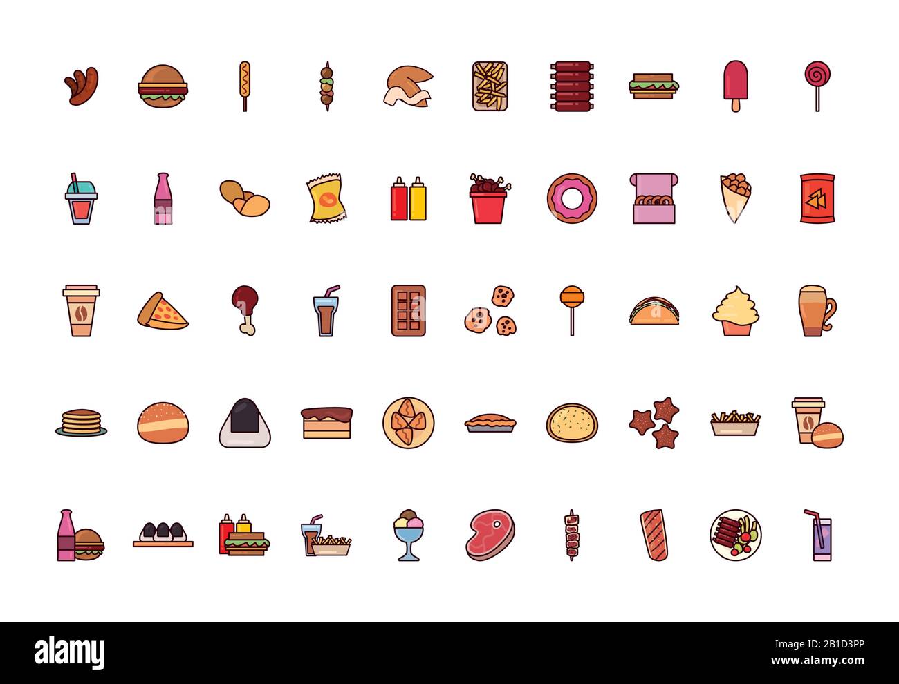 line and fill style icon set design, fast food eat restaurant menu ...