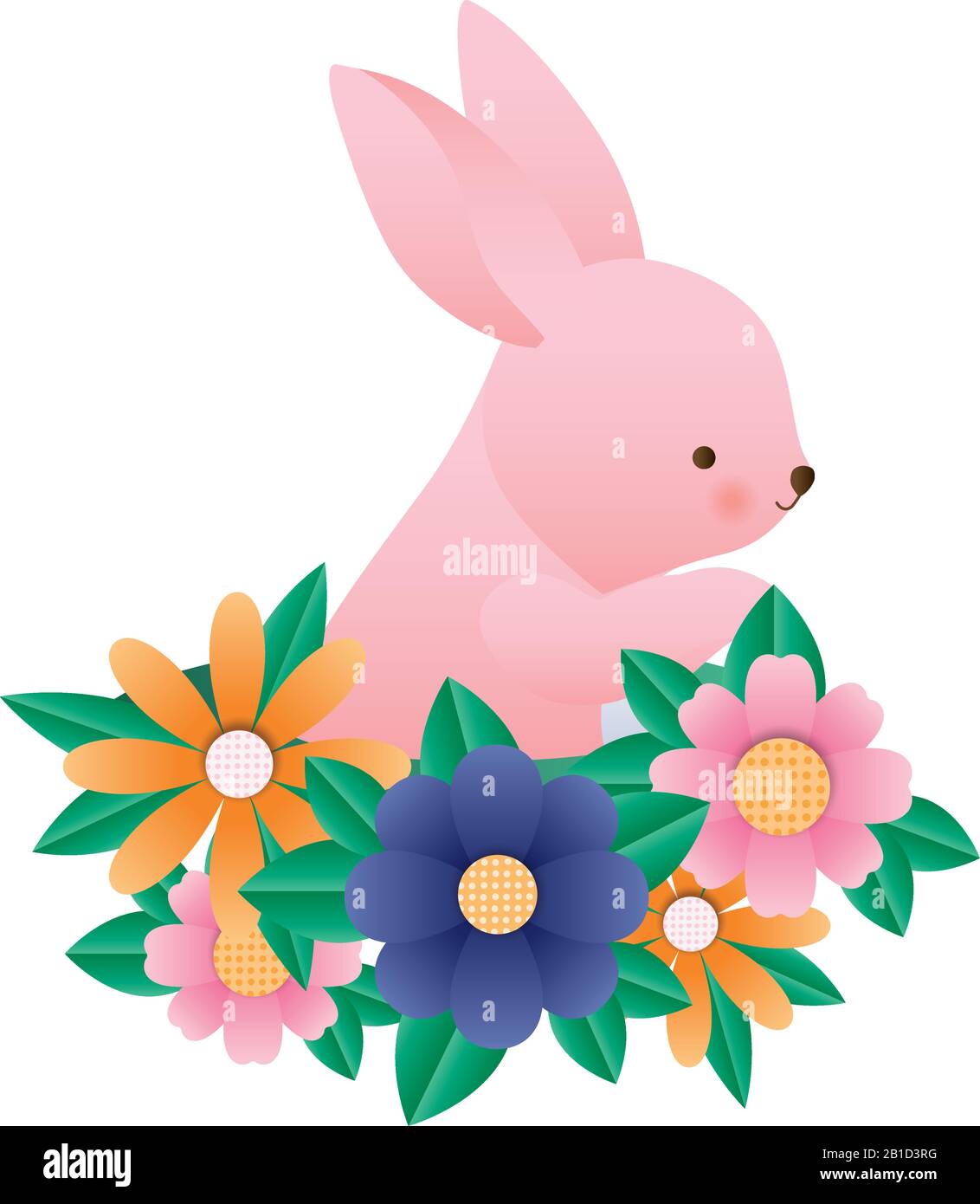 Cute rabbit cartoon with flowers and leaves vector design Stock Vector ...
