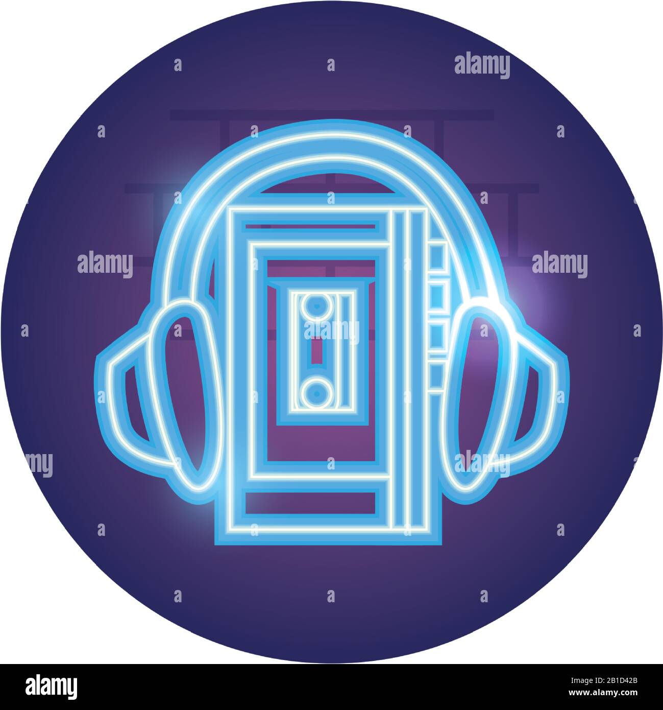 headphone and walkman neon style icon design, Music sound melody song ...
