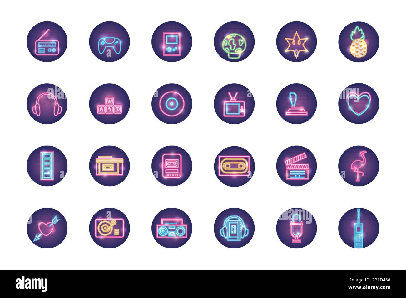 neon style icon set design, retro object decoration advertising ...