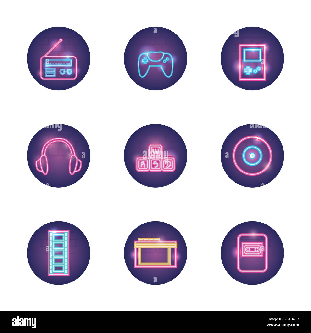 neon style icon set design, retro object decoration advertising ...