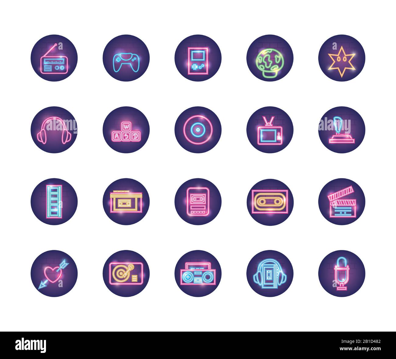 neon style icon set design, retro object decoration advertising ...