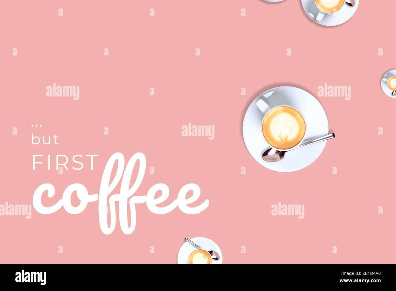 Coffee cup random pattern on solid blossom pink rose background. Modern ...