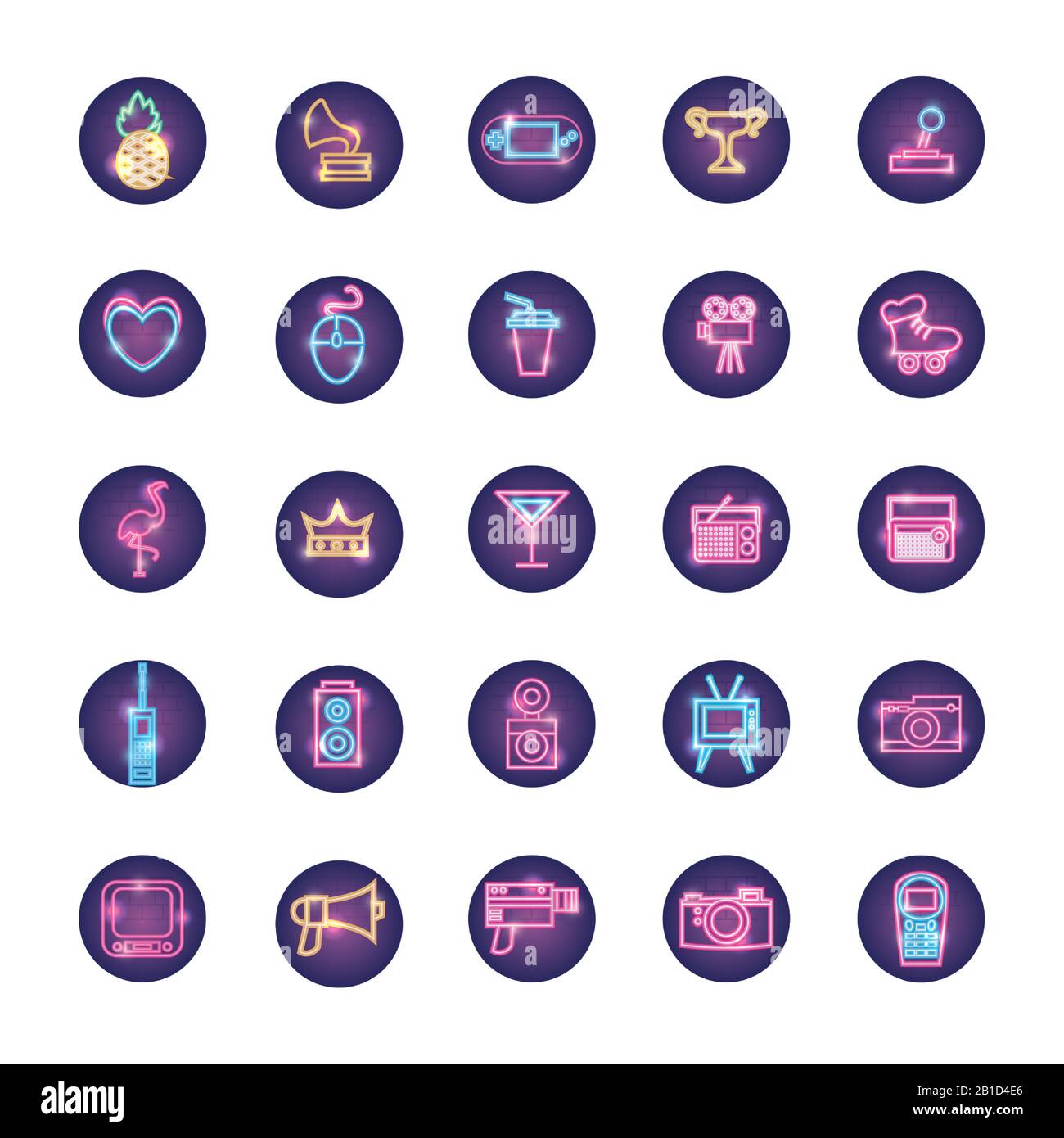 neon style icon set design, retro object decoration advertising ...