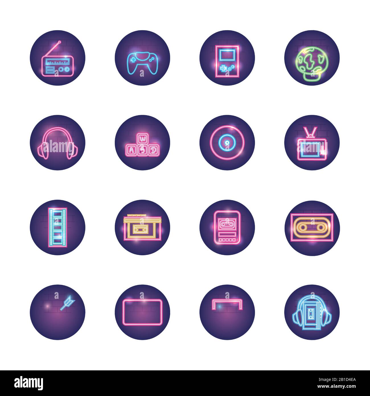 neon style icon set design, retro object decoration advertising ...