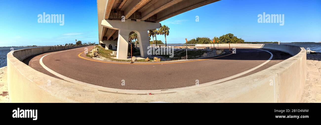 Road under the Sanibel Causeway bridge of Causeway Islands Park on ...
