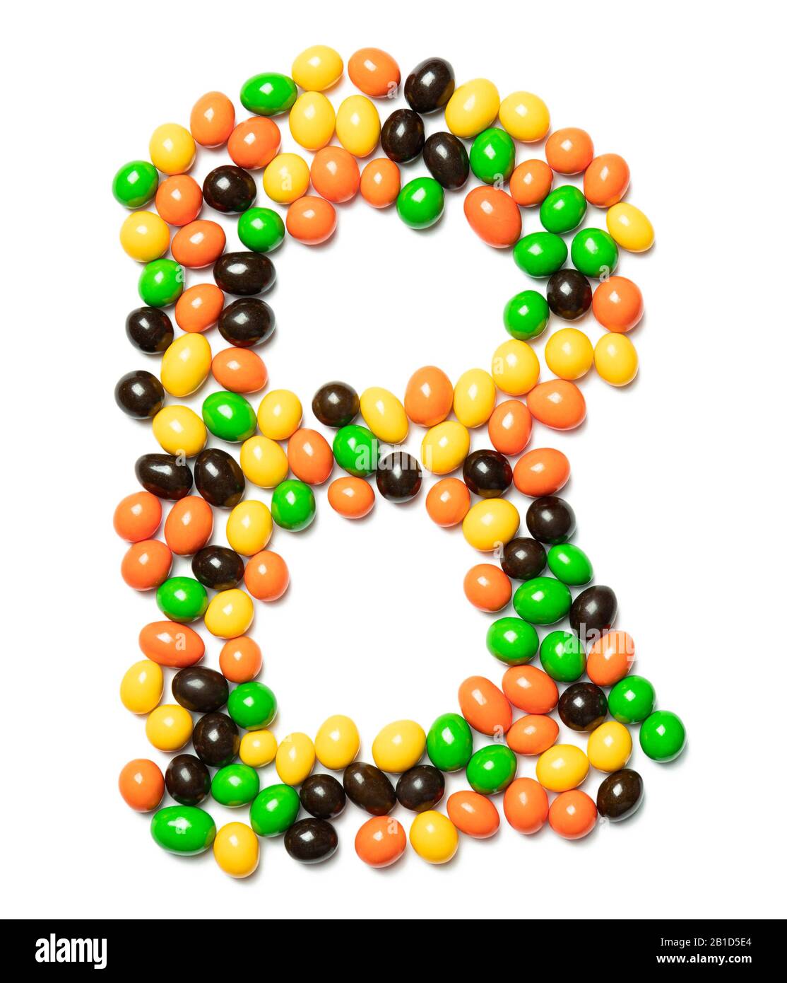 Letter B of the English alphabet from multicolored round chocolates on ...
