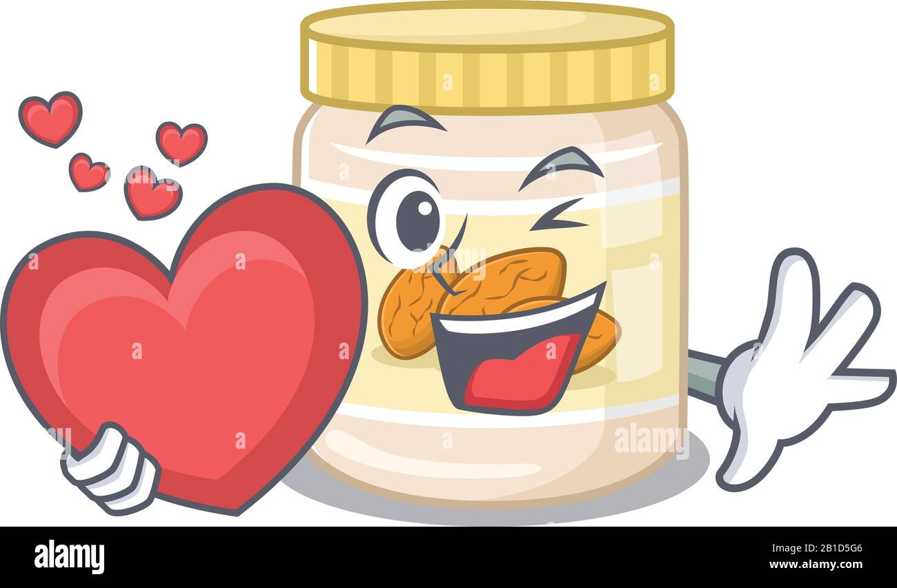 Romantic almond butter cartoon picture holding a heart Stock Vector ...