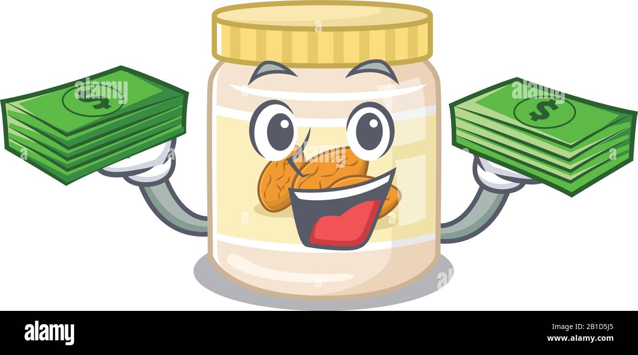 cool rich almond butter character having money on hands Stock Vector ...