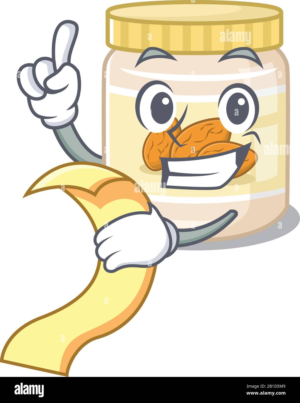 A funny cartoon character of almond butter holding a menu Stock Vector ...