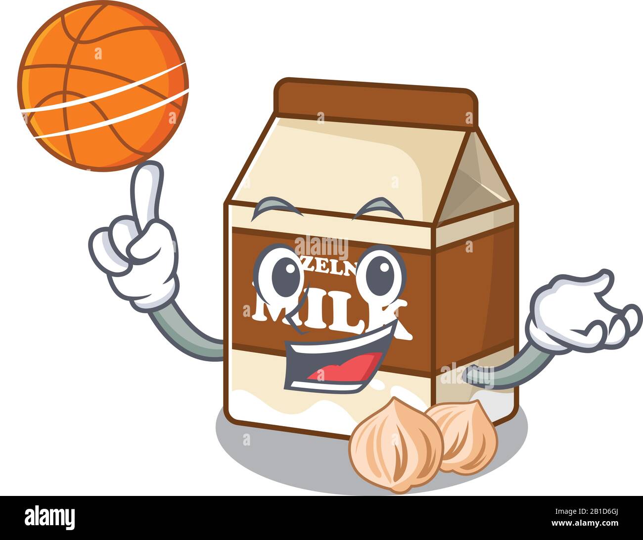 A mascot picture of hazelnut milk cartoon character playing basketball ...
