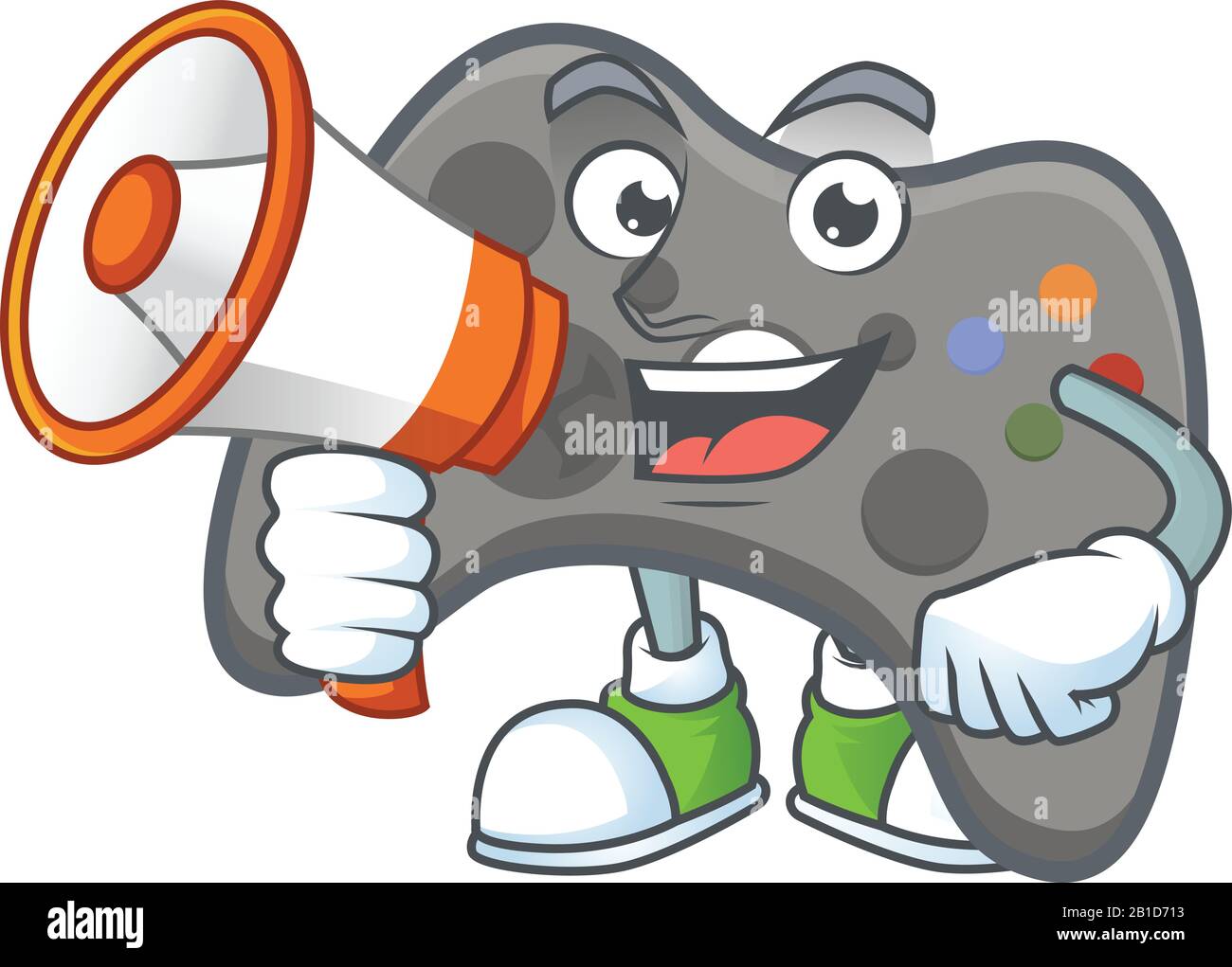 A chilly cartoon character of black joystick with a megaphone Stock ...