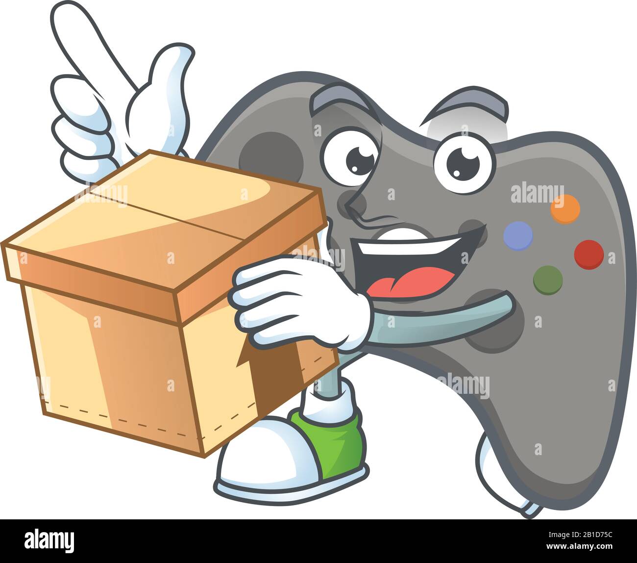 A charming black joystick mascot design style having a box Stock Vector ...