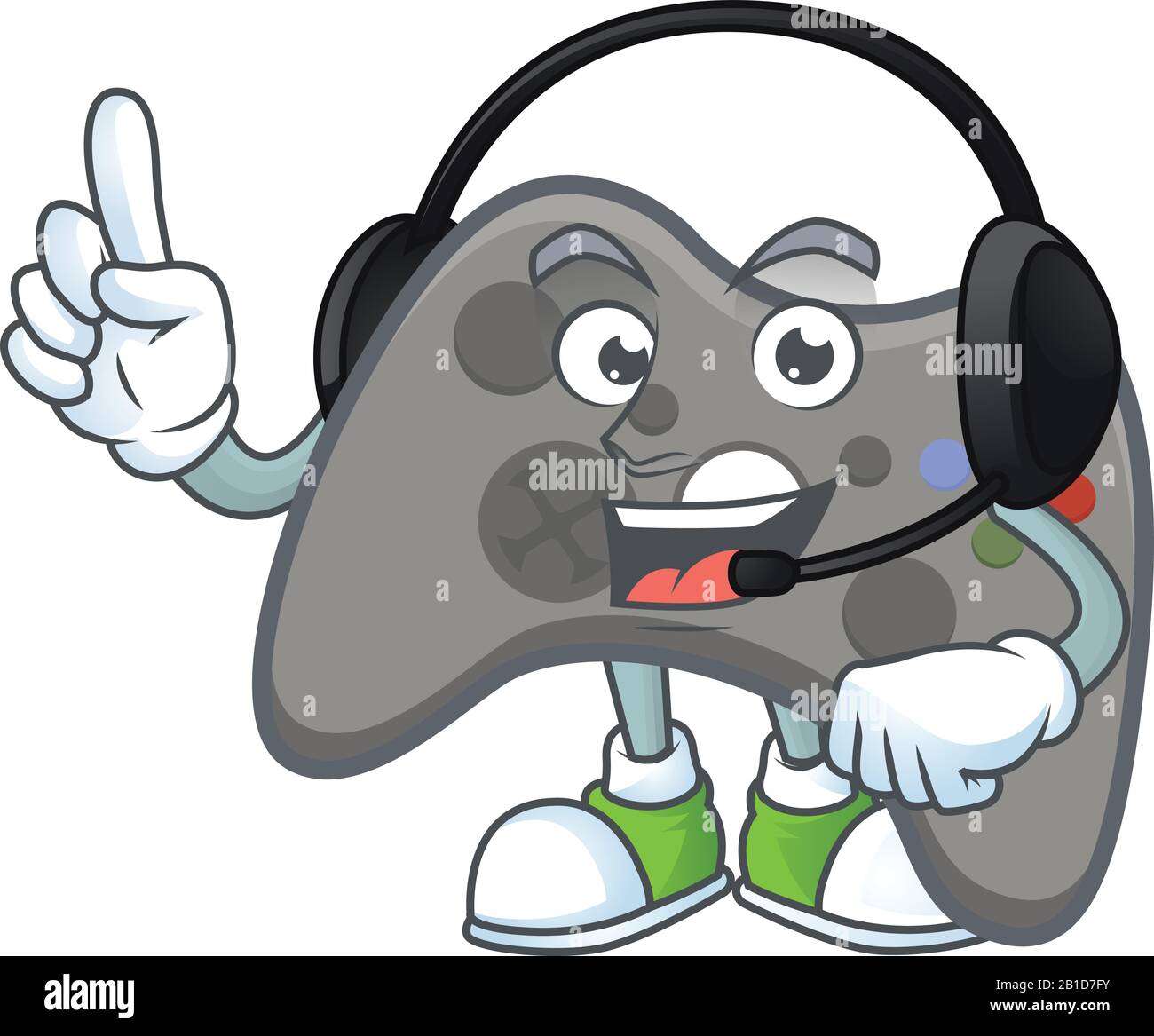 Sweet black joystick cartoon character design speaking on a headphone ...