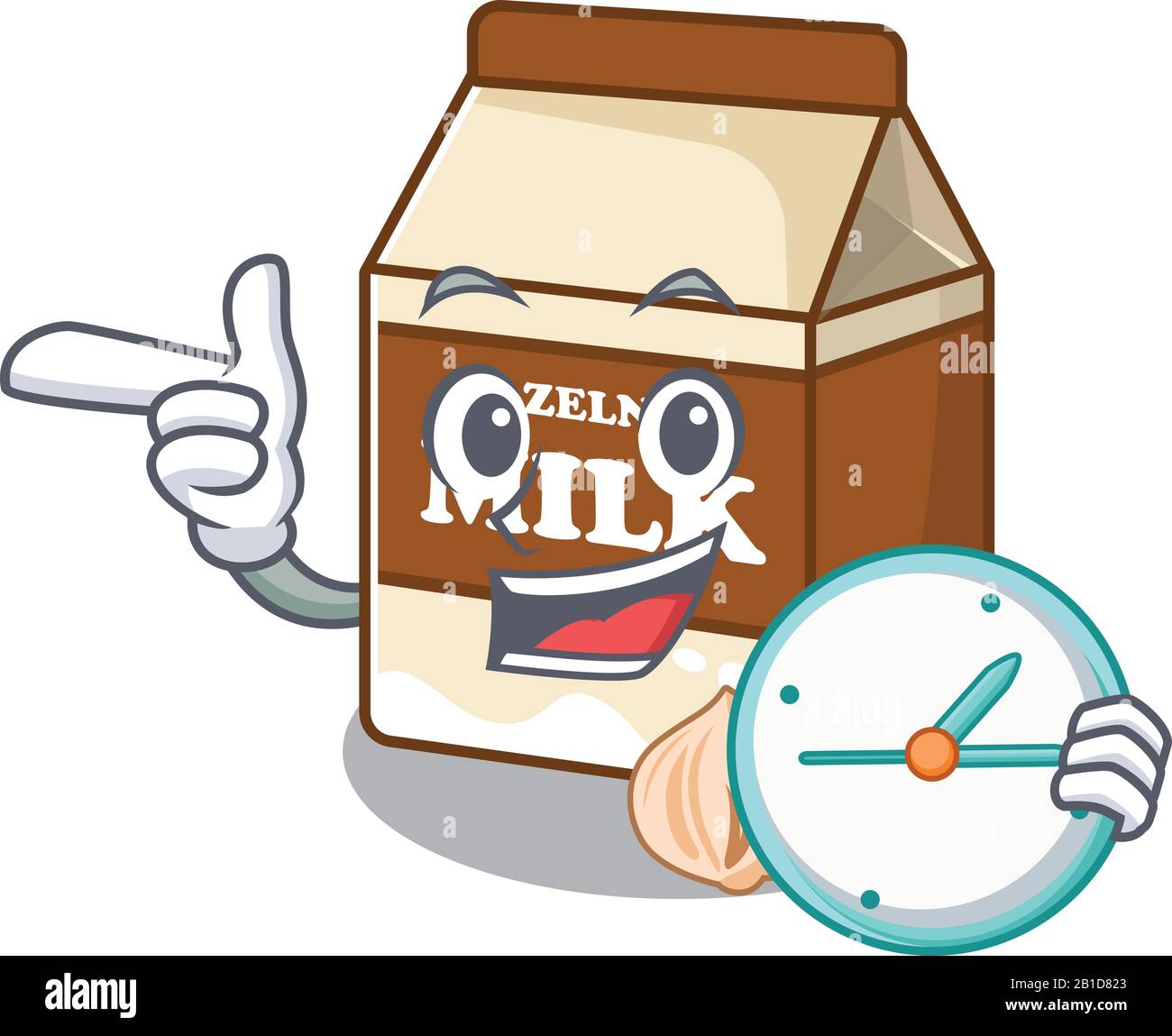 cartoon character concept hazelnut milk having clock Stock Vector Image ...