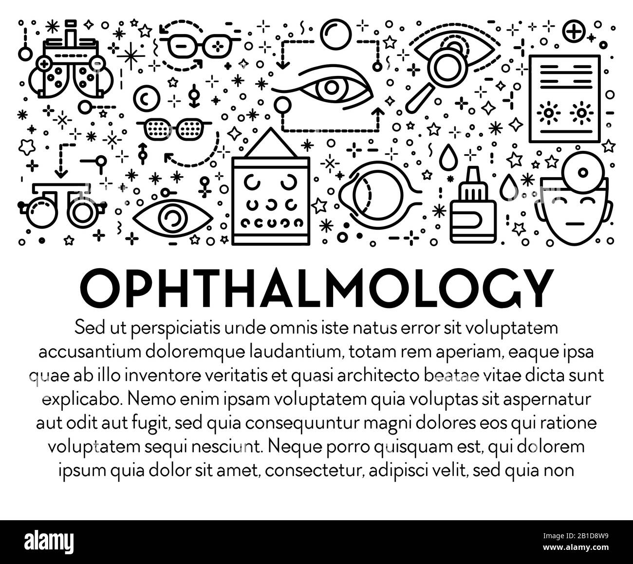 Ophthalmology banner with eyesight check up linear icons and text Stock ...