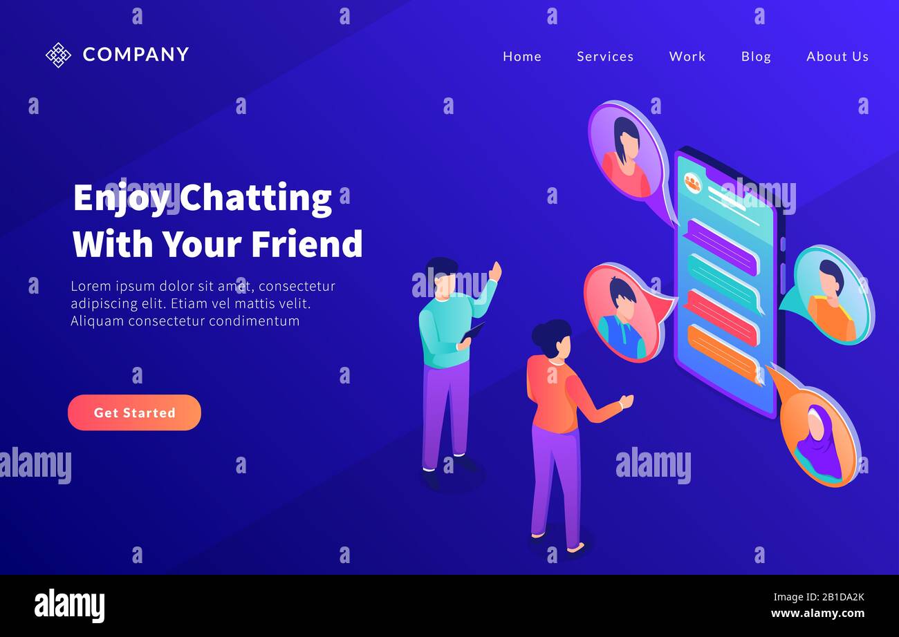 online chatting with friends people for website template or landing ...