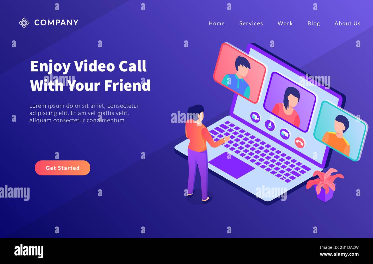 video call group team concept use laptop concept for website template ...