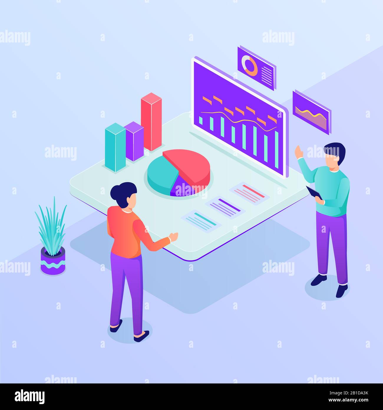 business presentation concept with man and woman analysis data graph ...